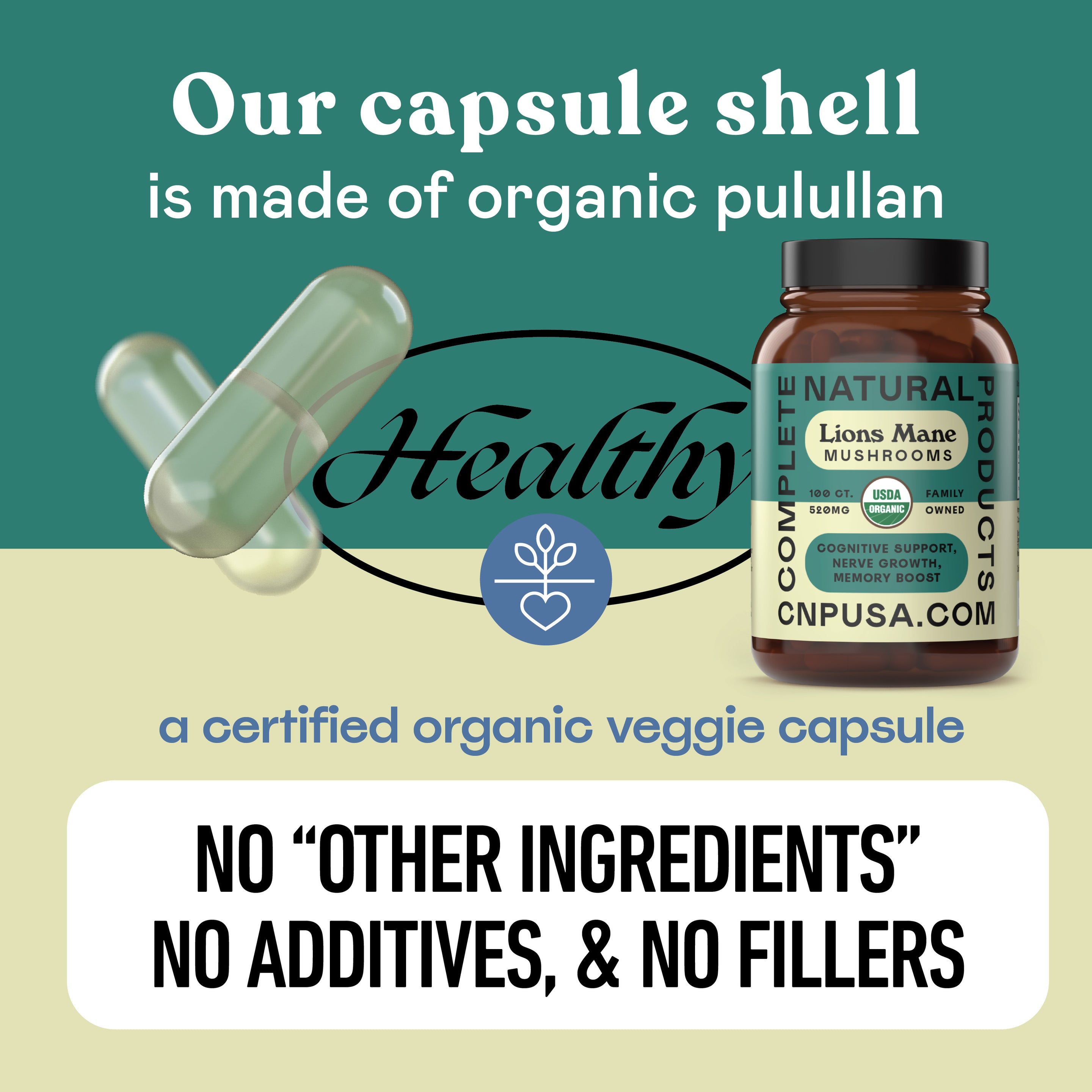 Organic Lions Mane Capsules - 100 Count Lions Mane Mushroom Capsules ...